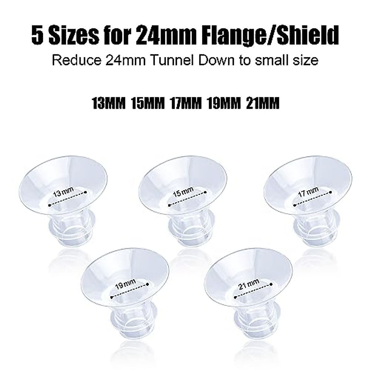 10pcs Flange Inserts, 13/15/17/19/21mm Silicone Breast Pump Flange Insert Wearable Breast Pump Accessories Compatible with Medela/Spectra/TSRETE/Momcozy S9/S12/S9Pro/S12Pro