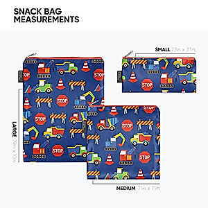Simple Modern Reusable Snack Bags for Kids | Food Safe, BPA Free, Phthalate Free, Polyester Refillable Sandwich Bag | Ellie Collection | 3 pack | Under Construction