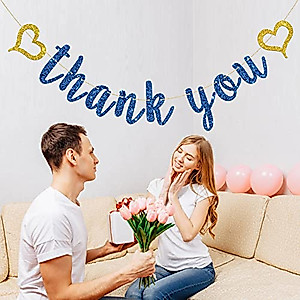 INNORU Thank You Banner Navy Blue Glitter, Wedding Bridal Shower, Thanksgiving Day Party Decorations, Engagement Party Banner, Perfect Wedding Party Decoration Suppllies