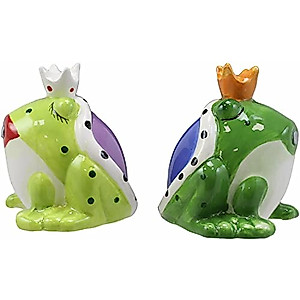 Set Of 1 Frog Prince And Princess Kissing Ceramic Magnetic Salt And Pepper Shakers