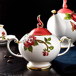 JYDBRT 15pc Set, Flower Embossed Porcelain Coffee Pot Cup Set, Dish Crown Design Dish, Palace Cup Set, Vintage Tea Party