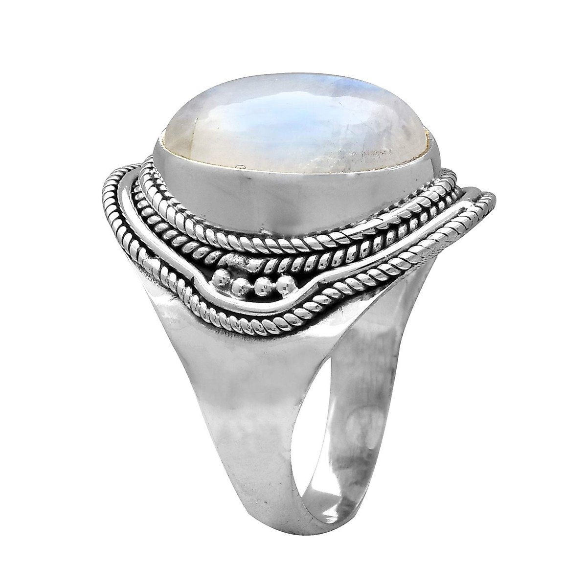 YoTreasure 12x16 MM Moonstone Chunky Ring .925 Sterling Silver