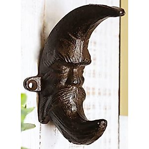Ebros Gift Rustic Cast Iron Rust Antiqued Celestial Heavens Half Crescent Moon Wall Hook Hangers Organizer Leash Coat Hat Keys Moons Decor Plaque (1)