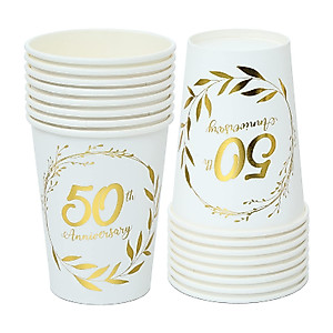 MaitianGuyou 50th Anniversary Decorations Tableware Set,Wedding Party Supplies Golden Paper Plates Cups Napkins Fifty Anniversary Party Decorations 50th Brithday Party Decorations-Serves 16