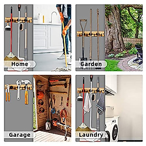 Mop and Broom Holder Wall Mount,3 Racks 4 Hooks Solid Wood Broom Organizer, Heavy Duty Broom Hanger for Home, Kitchen, Garage,Laundry,Closet, Garden Tools Storage - Wall Holder For Broom,Mop Handle