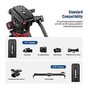 NEEWER 74" Pro Video Tripod with Fluid Head, All Metal Heavy Duty QR Plate Compatible with DJI RS Gimbals Manfrotto, Flexible 360° Pan&+90°/-75° Tilt with Adjustable Damping Max Load 18lb/8kg, TP75