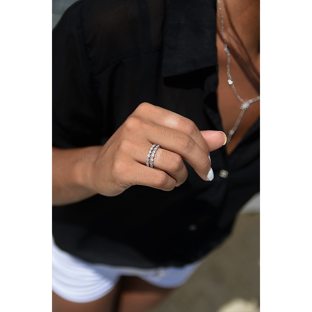 espere Milgrain Marquise & Round Cubic Zirconia Half Eternity Ring Stacking Infinity Wedding Band Sterling Silver Rings Rhodium Plated Size 7