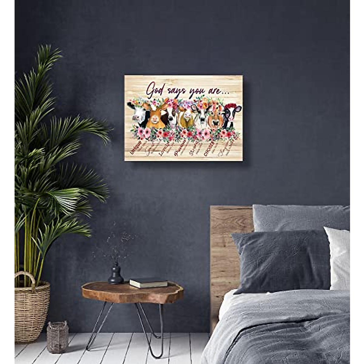 Cute Cow Canvas Wall Art God Says You Are Funny Rustic Farm Cow Kitchen Decor Quotes Pictures Modern Giclee Print Painting Home Decoration For Living Room Bedroom Framed Ready To Hang 12x16inch