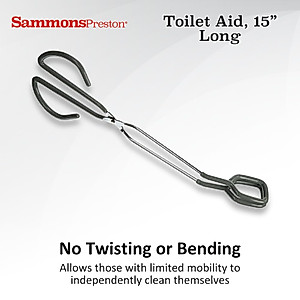 Sammons Preston Toilet Aid, 15" Long Toilet Paper Tongs, Bottom Wiper Aids for Independent Daily Living, Wiping Aid for Bathroom Comfort, Lightweight Self-Wipe Hygiene Assistance Tool