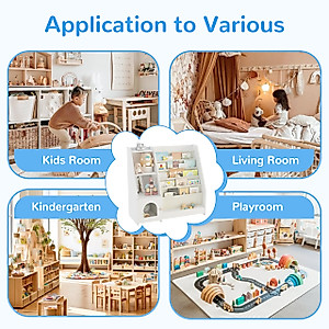 FKWin Kids Bookshelf, Kids Toy Storage Organizer, Baby Storage Book Rack, 4 Tier Kids Wooden Bookshelves, 5 Layer Sling Bookcase for Playroom, Bedroom, Living Room, Kids Room, Nursery, School(White)