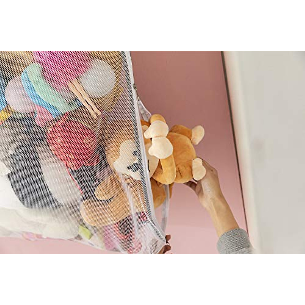 ALYER Ultra Large Door Hanging Mesh Laundry Hamper Basket,Collapsible Stuffed Animal Storage Bag Organizer (White)