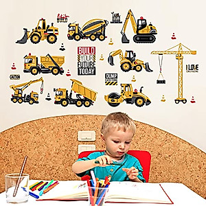 City Construction Vehicles Wall Decals, Engineering Vehicles Tractor Excavator Crane Mud Tankers Wall Stickers, Removable DIY for Trucks Stickers Party Kids Bedroom Playroom Living Room Decor