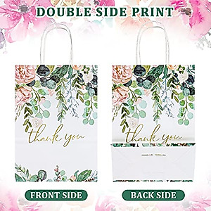 Whaline 16Pcs Thank You Gift Bags Floral Design Gift Bags with Handles Wedding Small Paper Bags for Business Shopping Boutique Gifts,Birthday Party,Baby Shower,Wedding Celebration,6.3 x 8.7 x 3.1in