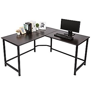 TOPSKY L-Shaped Desk Corner Computer Desk 59" x 59" with 24" Deep Workstation Bevel Edge Design (Walnut)