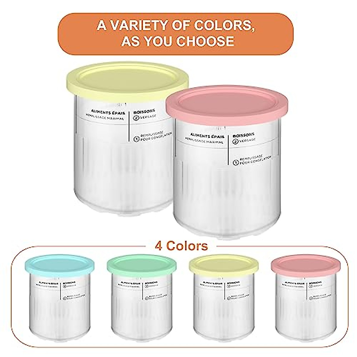 Zomixzo NC500 Ice Cream Pint Containers and Lid Compatible with Ninja Creami NC501 NC500 Series Deluxe Ice Cream Maker, 24 oz Cream Pint Containers, 6 Pack (Pink/Green/Yellow/Blue)
