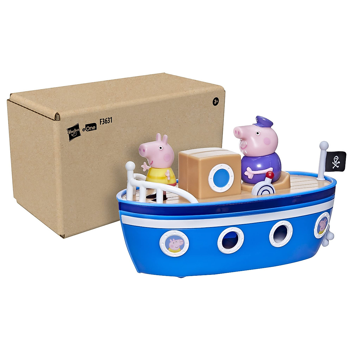 Peppa Pig Peppa’s Adventures Grandpa Pig’s Cabin Boat Vehicle Preschool Toy: 1 Figure, Removable Deck, Rolling Wheels, for Ages 3 and Up