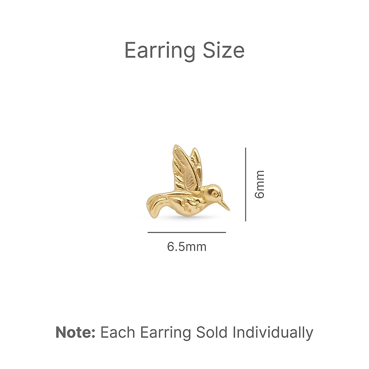 Hummingbird Gold Stud Earrings 14K Gold Earrings For Women and Men Helix Piercing Jewelry Cartilage Earring Forward Helix Earrings Tragus Earring 18G Comfy Flat Back Earring, Sold Separately