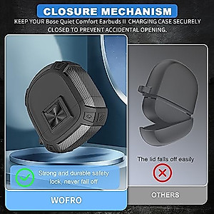 Secure Lock Bose QuietComfort Earbuds II Case(2022)&Bose QuietComfort Ultra Case (2023),WQNIDE Shockproof Protective Bose Earbuds 2 Case Cover for Bose QC II Accessories with Carabiner&Lanyard (Black)
