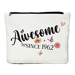 JIUWEIHU 60th Birthday Gifts for Women, 60th Birthday Decorations Present for Women - 60 Year Old Birthday Gift Ideas for Wife Mom Sisters, Friends, Coworker, BFF -Awesome Since 1963 Makeup Bag