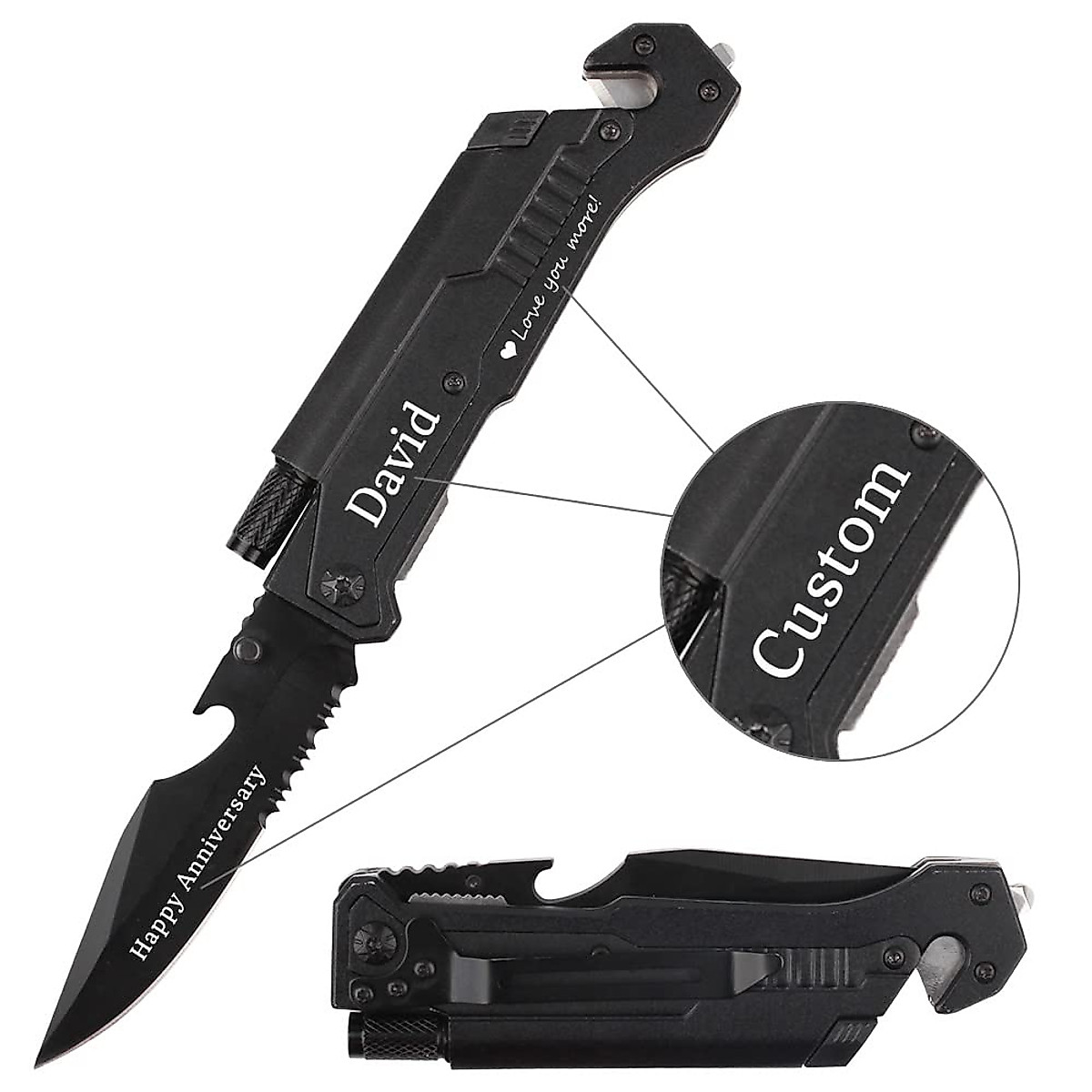 Gifts For Men, Custom Engraved Personalized Pocket Knife With 6 Functions, Gifts For Boyfriend Husband Fiancé Groom Dad Brother Friend Son Groomsmen, Anniversary Birthday Valentines Day Gift For Him