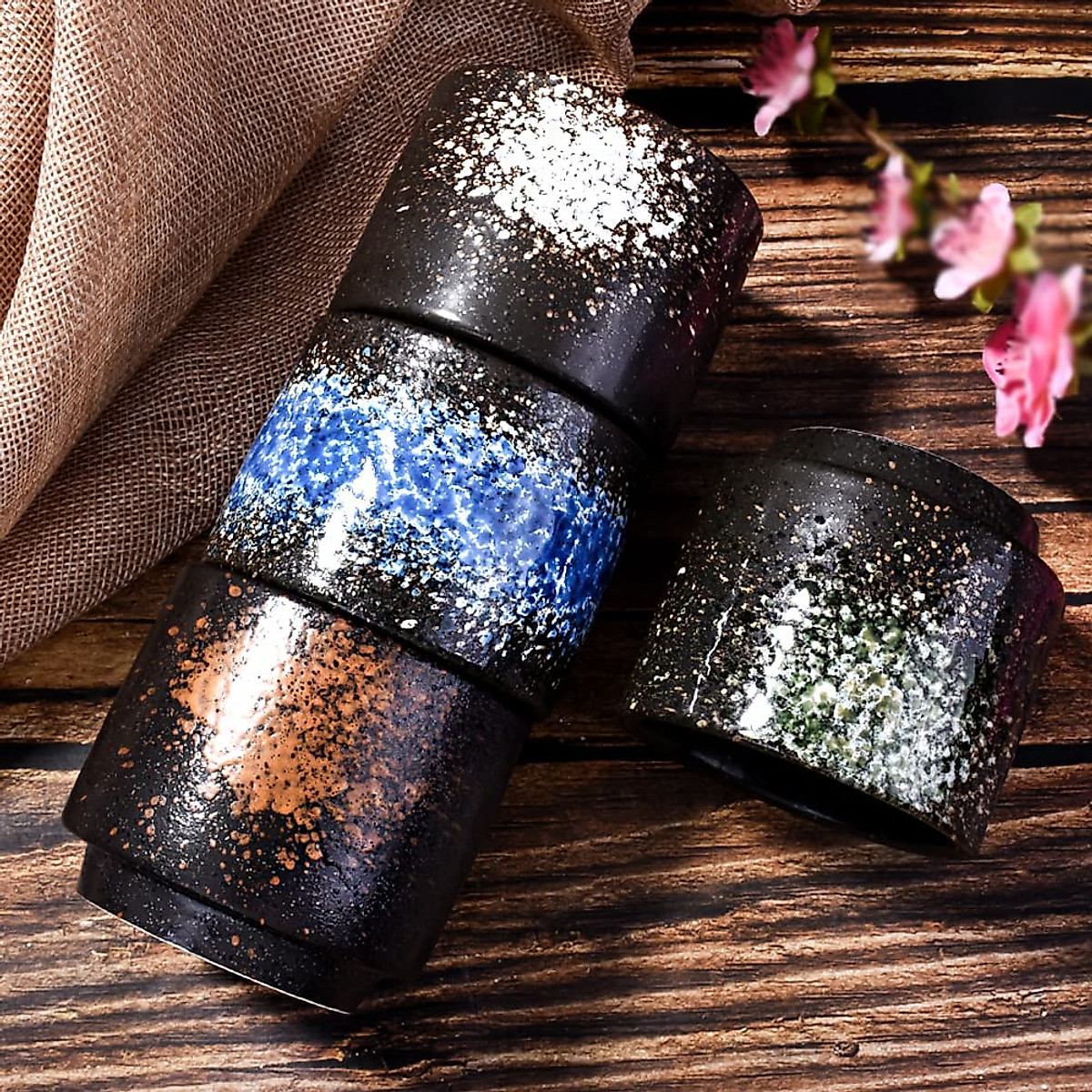 LMRLCS Sake Cup Set of 4, Japanese Tea Cups, Asian Porcelain Tea Cup, 6.7 oz, Stemless Ceramic Cup for Tea and Sake