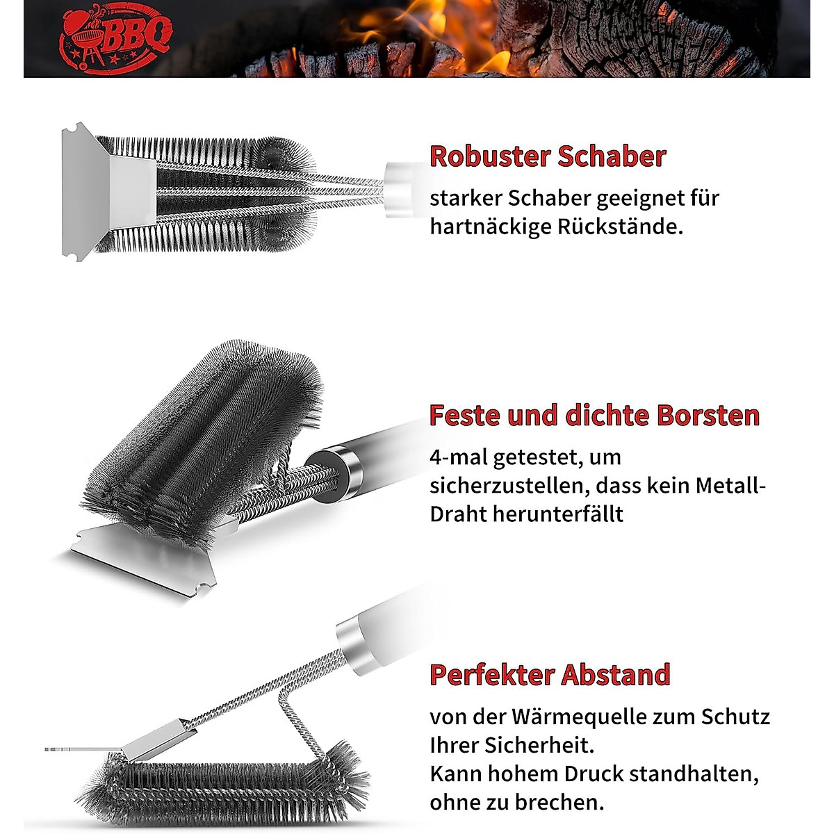 TNTOR Grill Brush with Scraper, 18" Adjustable Handle with Bottle Opener BBQ Grill Brush for Outdoor Grill/Smoker/Gas and Charcoal Grill Cleaning