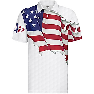PAGYMO Golf Shirts for Men Crazy Funny Print Hawaiian Mens Polo Shirt Patriotic Flag Shirt, X-Large, Aop-polo-06368