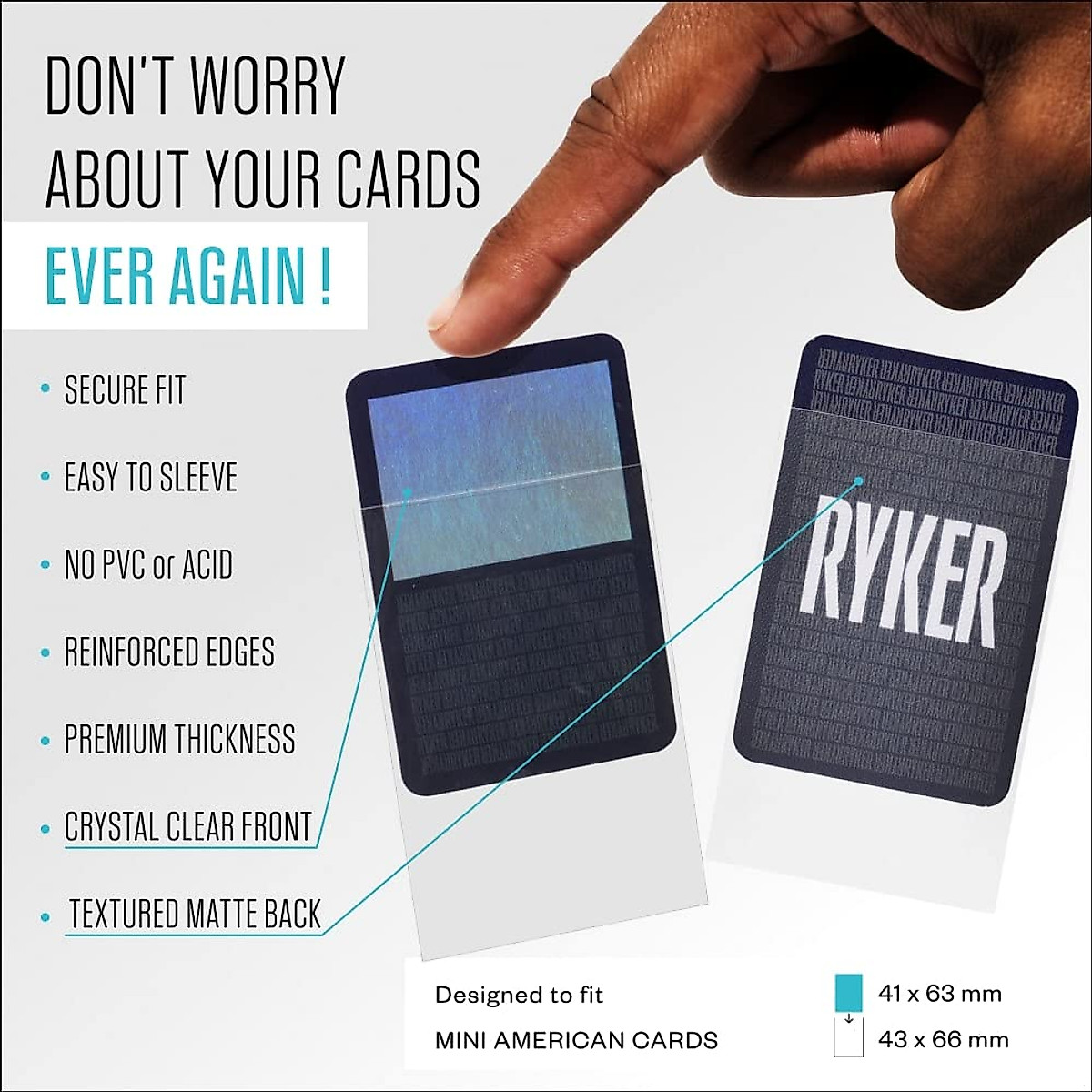 Ryker Sleeves Mini American Board Game Sleeves Protectors (100 Qty, Clear, 41x63 mm)