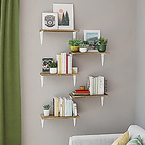 Wallniture Arras Floating Shelves for Wall Kitchen Organization Living Room Wall Bookshelves Bathroom Storage Shelves Office Decor 17"x8" Set of 5, Burnt Finish White Bracket