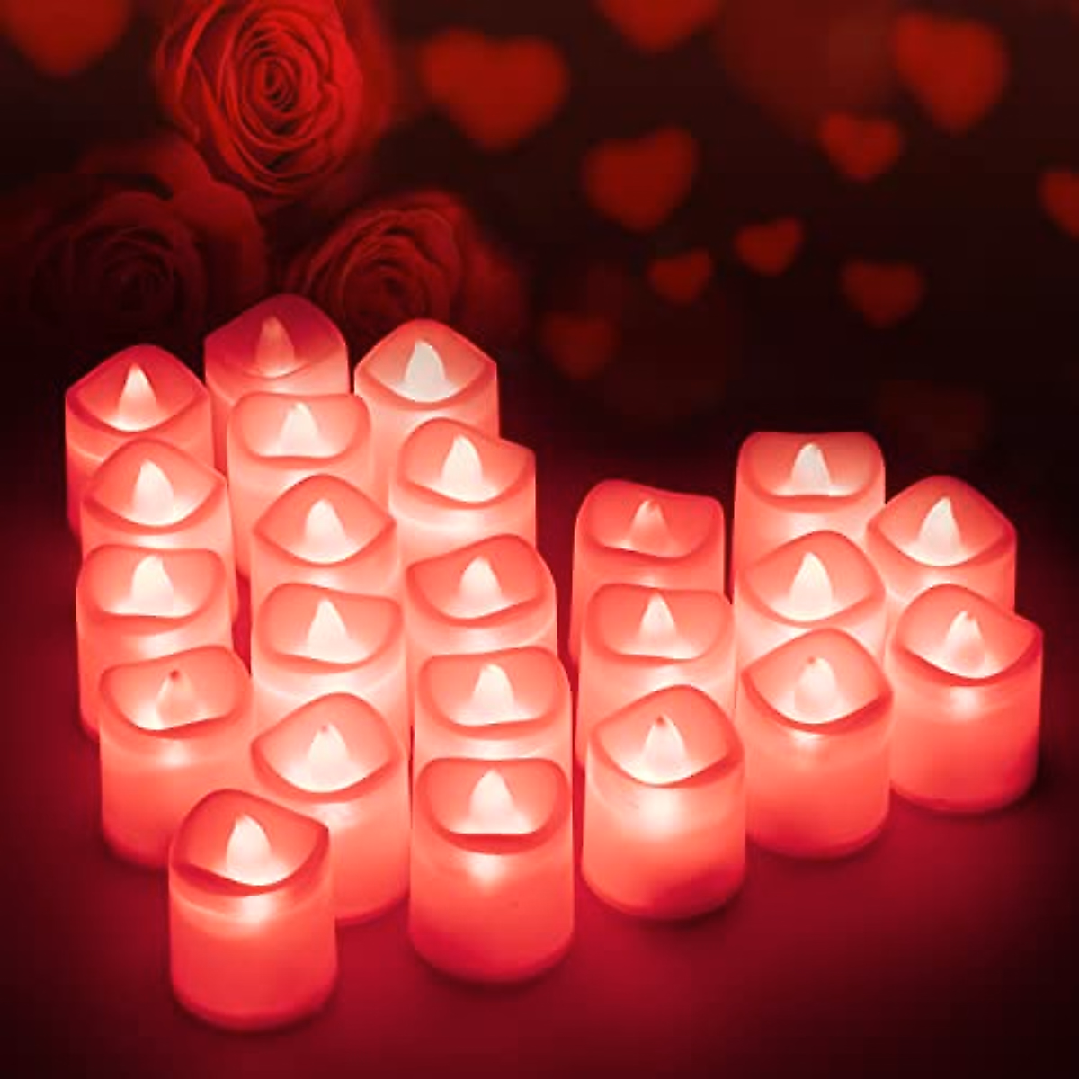 Litake 24PCS Red Flameless Candles Red Tea Lights Candles Led Candles with Red Flickering Light Fake Candles Battery Operated Electric Candles for Valentine Wedding Party Anniversary Decor