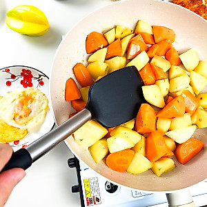 KLAQQED 3Pcs Spatula Silicone Spatula Turner Set Fish Spatulas Silicone Heat Resistant Spatulas for Nonstick Cookware Rubber Wok Spatula, Long Large Spatula Silicone Cooking Use Kitchen Utensils Set