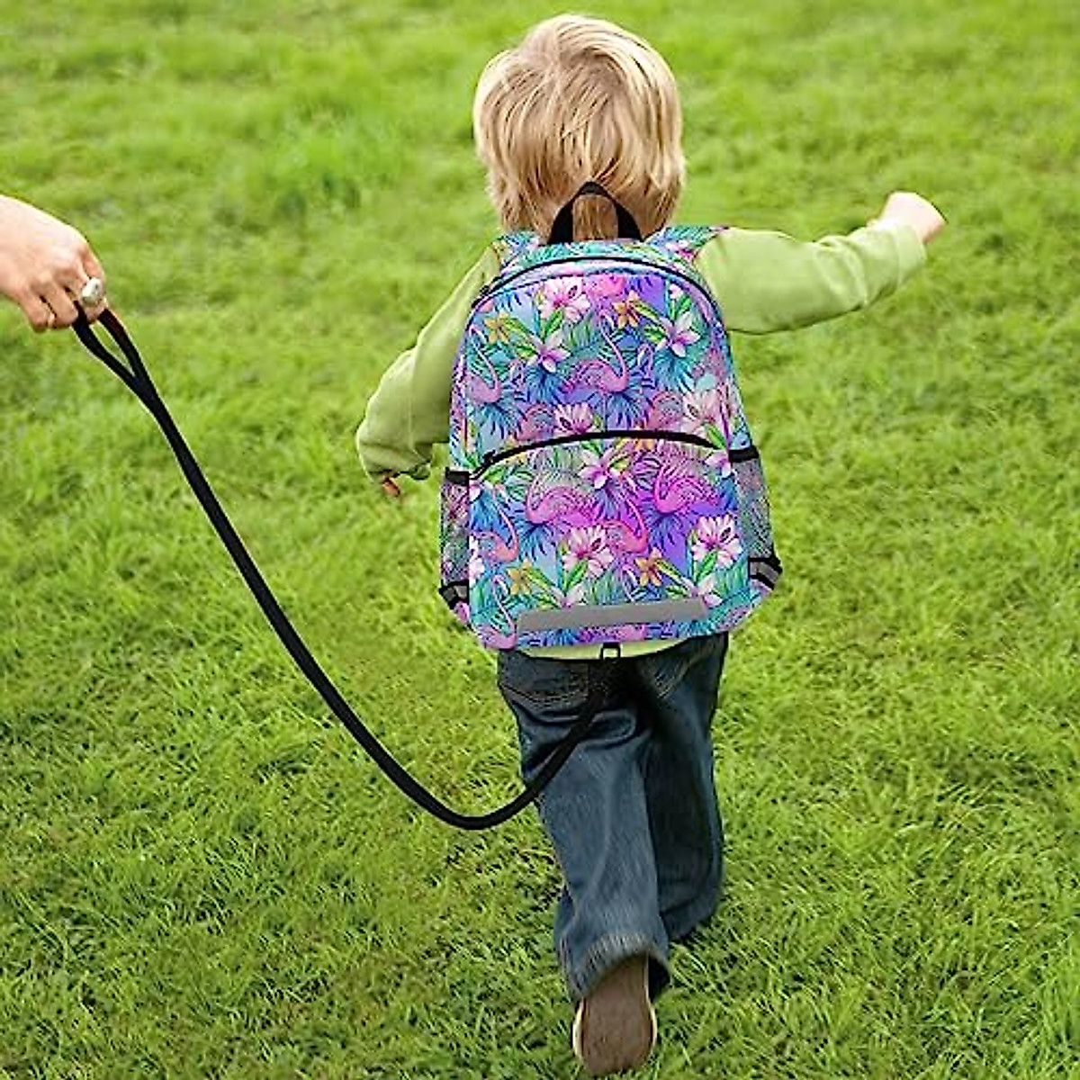 MNSRUU Kids Backpack Girls, Pink Flamingo Tropical Bird Flower Toddler Hiking Backpack, Children Backpacks for School, Preschool Nursery Travel Bag, Chest Strap