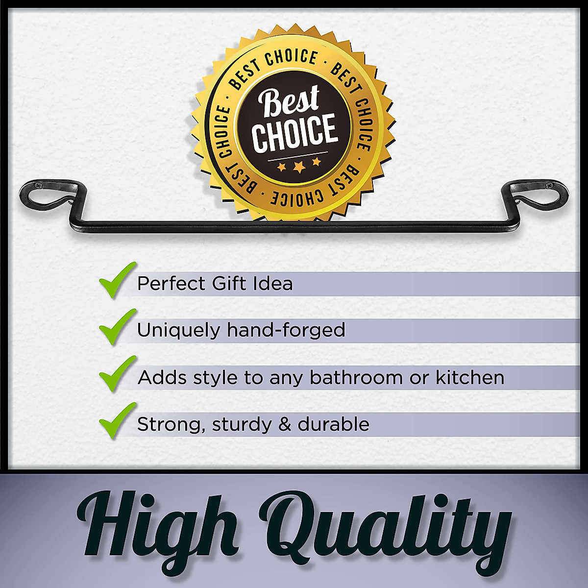 Stur-De Wrought Iron Towel Holder - Rustic Towel Rack for Bathroom or Kitchen, Wall-Mount Black Iron Towel Bar for Bath Towels - Decorative Black Towel Bar for Farmhouse-Style Home - 21 x 3 x 2 Inches