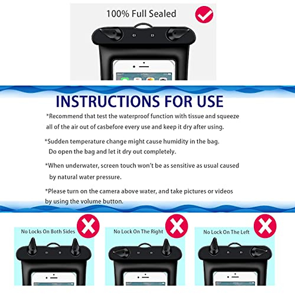 Joyexer Universal Cellphone Waterproof Pouch Dry Bag Underwater Phonne Case for iPhone 13 12 Pro Max 11 Pro Max 13 Mini Xs Max XR X 8 7 6, Galaxy S20 Ultra S10 Note10 up to 7",Black