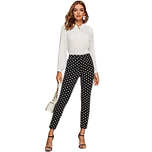 SweatyRocks Women's Casual Skinny Leggings Stretchy High Waisted Work Pants Black White Polka Dot XX-Large