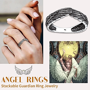 Suplight 925 Sterling Silver Angel Wings Band Rings, 5.5mm Retro Guardian Feather Angel Rings for Women Men Size 13