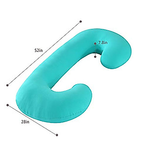 CDEN Pregnancy Pillow, C Shaped Full Body Pillow 52", Maternity Pillow Support for Back, Legs, Neck, HIPS for Pregnant Women with Removable Washable Jersey Cover(Lakeblue)