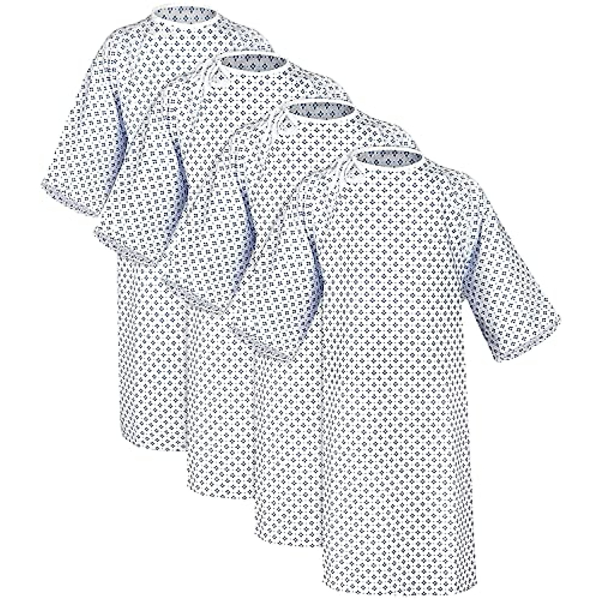 Premium 4 Pack Hospital Gown for Men and Women - Finest Cotton Blend - Back Front Tie - Fit Easily Up to XXL Size - Durable Wrinkle-Free Patient Gown - Reusable and Washable