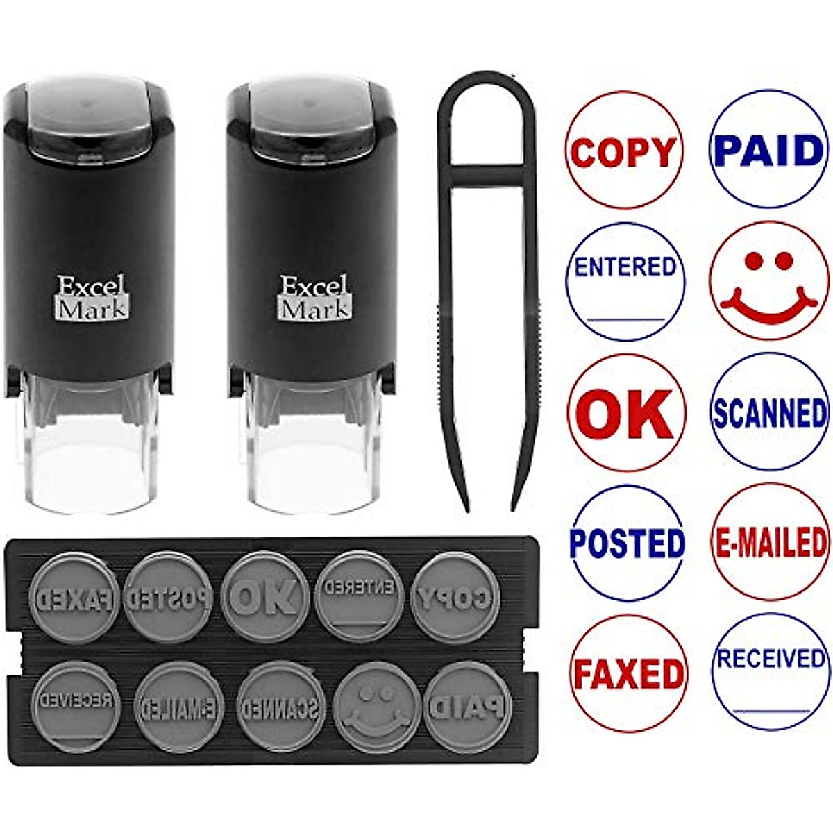 ExcelMark A-17 DIY Self-Inking Rubber Office Stamp Kit - Red and Blue Ink