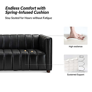 HULALA HOME 83" Genuine Leather Sofa, Sofa Leather for Living Room, 3 Seater Sofa Couch Top Layer Leather Large Sofa Furniture with Channel Tufted Seat Back & Square Arms (Camel)