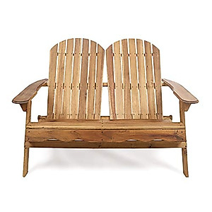 Christopher Knight Home Malibu Outdoor Acacia Wood Adirondack Loveseat, Natural Stained