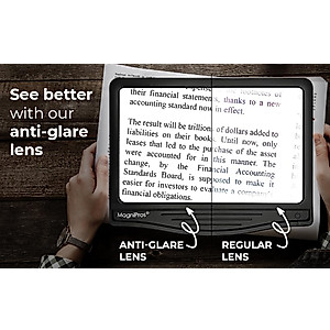 3X Large Ultra Bright LED Page Magnifier with 12 Anti-Glare Dimmable LEDs (Provide More Evenly Lit Viewing Area & Relieve Eye Strain)-Ideal for Reading Small Prints & Low Vision
