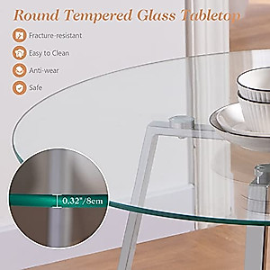 WENYU Modern Dining Table Set for 4 - Round Glass Dining Table with 4 Chairs Set, PU Leather Chairs Breakfast Nook Table Set for Small Space Kitchen Table Set of 5 Pieces - Black