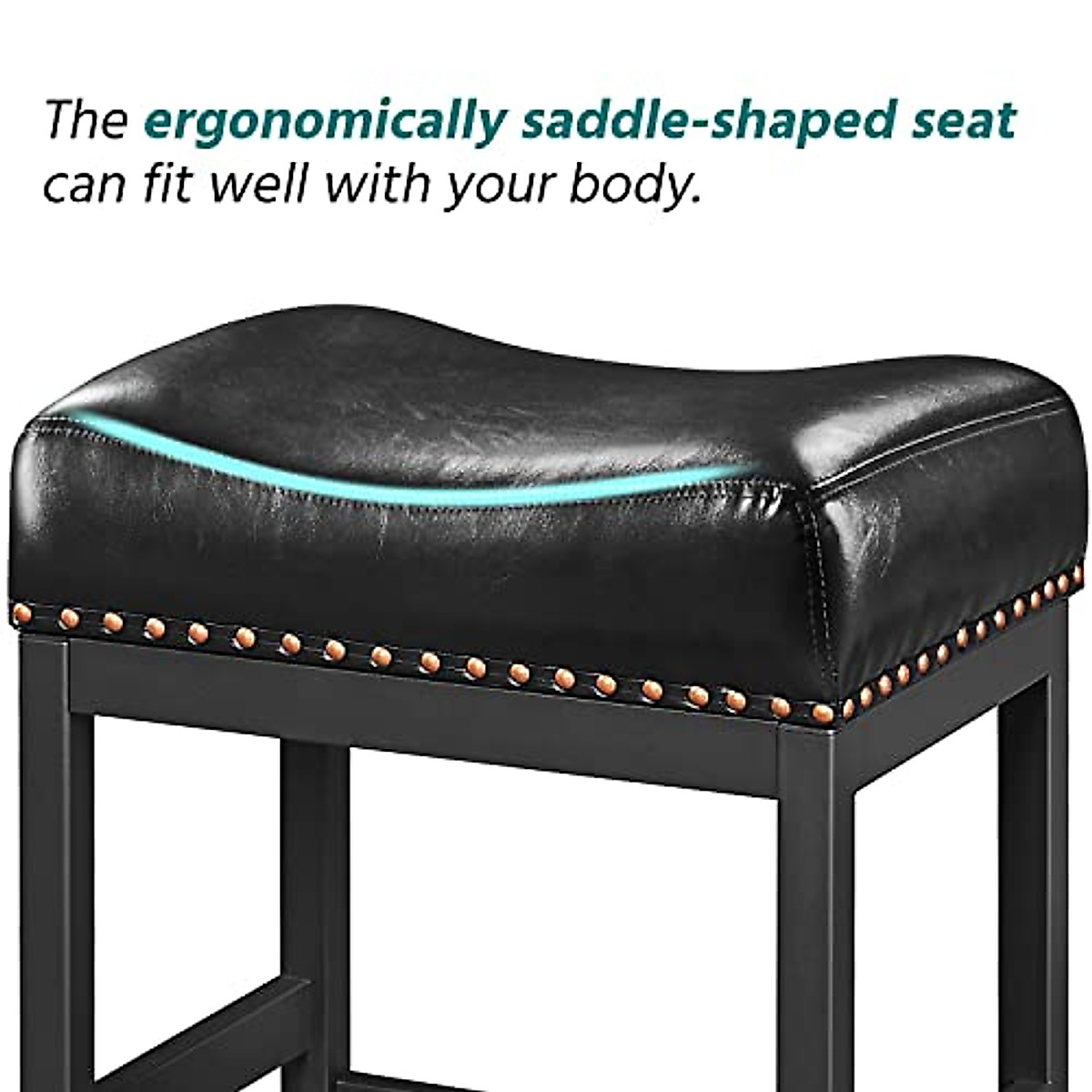 Yaheetech 26" Bar Stools Set of 2 Counter Height Bar Stools Leather Saddle Stool Kitchen Stools for Island Modern Backless Faux Leather Counter Stool, Black