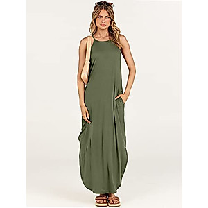 ANRABESS Women's Summer Casual Halter Neck Sundress Sleeveless Split Maxi Long Beach Dress with Pockets 991ganlanlv-M Olive