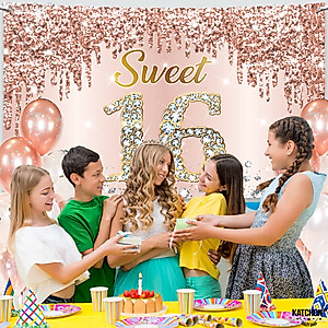 KatchOn, Sweet 16 Banner Rose Gold - Large, 72x44 Inch | Sweet 16 Party Decorations | Sweet 16 Backdrop, Sweet 16 Decorations for Girls | Sweet 16 Birthday Banner for Sweet Sixteen Party Decorations