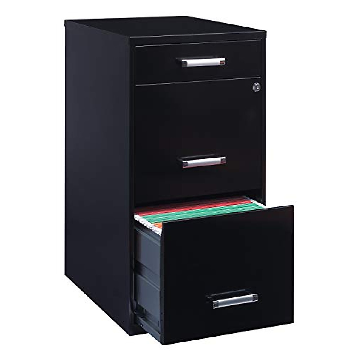 Hirsh Industries 18in. Deep 3 Metal Organizer Pencil Drawer SOHO Vertical File Cabinet, Black