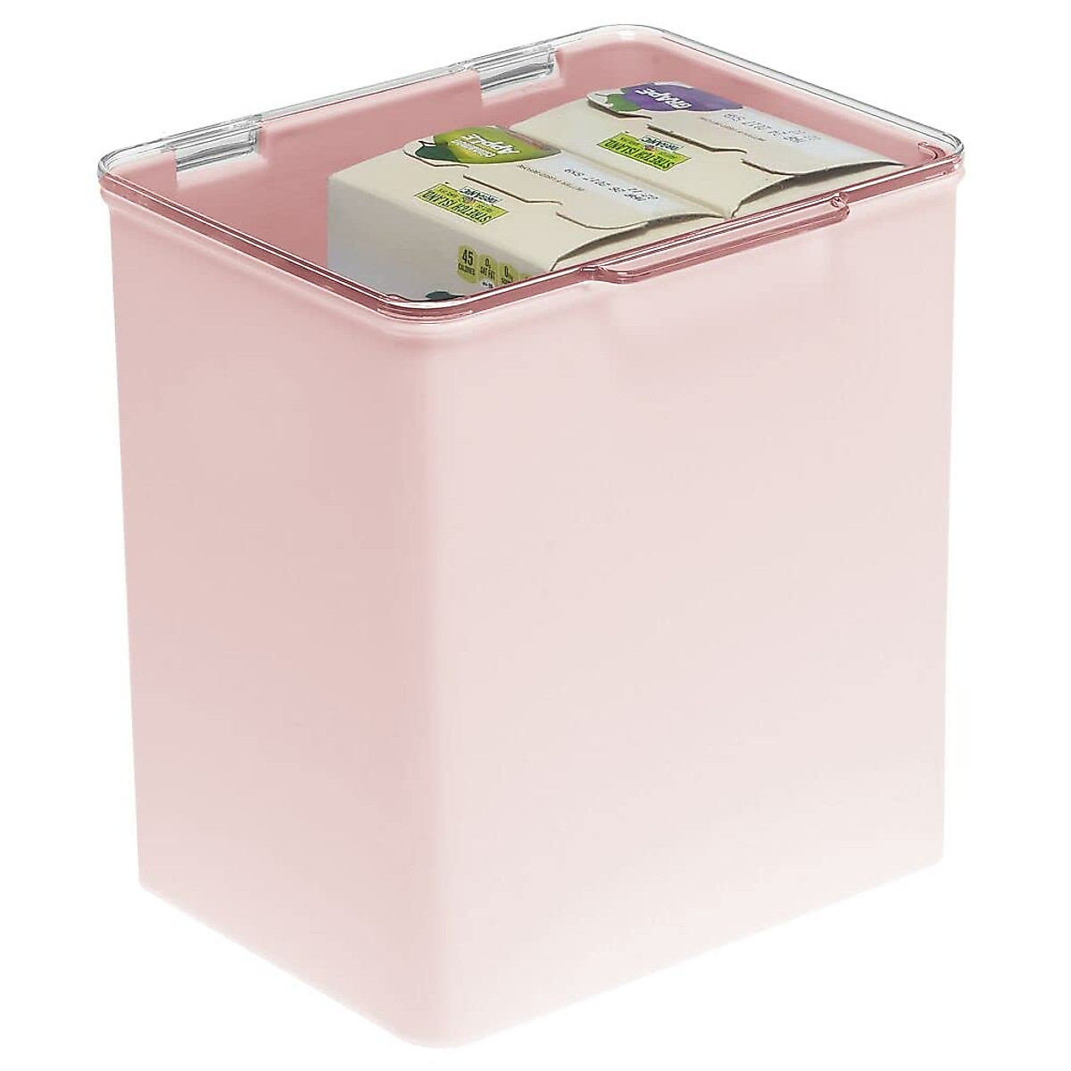 mDesign Plastic Stackable Box Household Storage Container with Attached Hinged Lid - Organizer for Entryway, Mudroom, Closet, Kitchen, Bathroom, Garage Kid's Room, Craft, 4 Pack - Light Pink/Clear