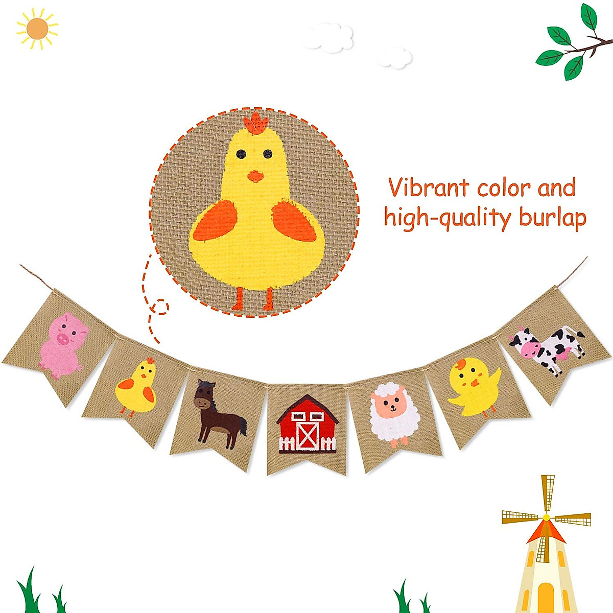 Farm Animal Burlap Banner High Chair Garland Farmhouse Hanging Pennant Birthday Party Pre-strung Bunting Baby Shower Decorations