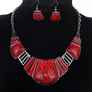 YAZILIND Vintage Ethnic Tibetan Sliver Turquoise Bib Collar Earrings Necklace Jewelry Set Women Gift